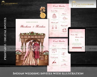 Indian Wedding Invitation as Illustration Hindu Digital Invitation in ...