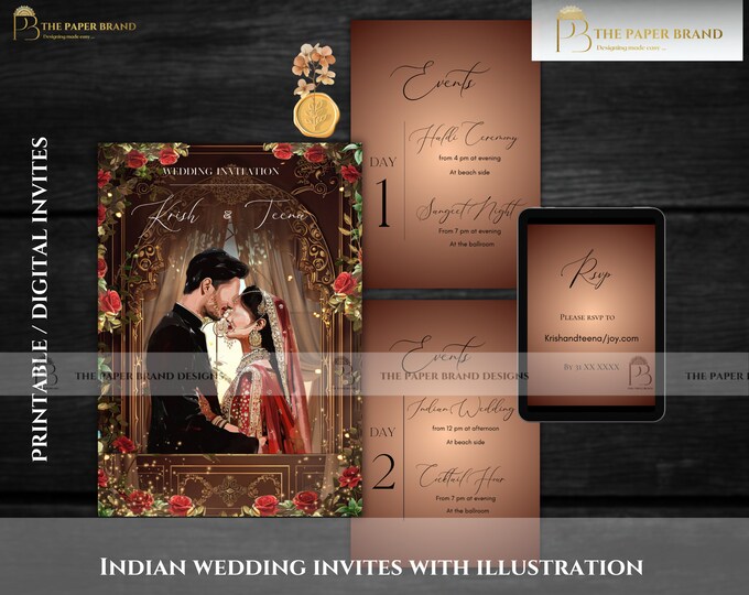 PRINTED | Indian Wedding Invitation Set, Sangeet, Mehendi, Tilak, Vidai ...