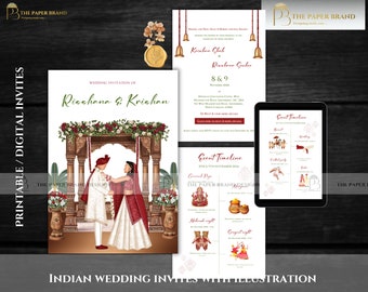 Indian Wedding Invitation as Illustration Hindu Digital Invitation in ...