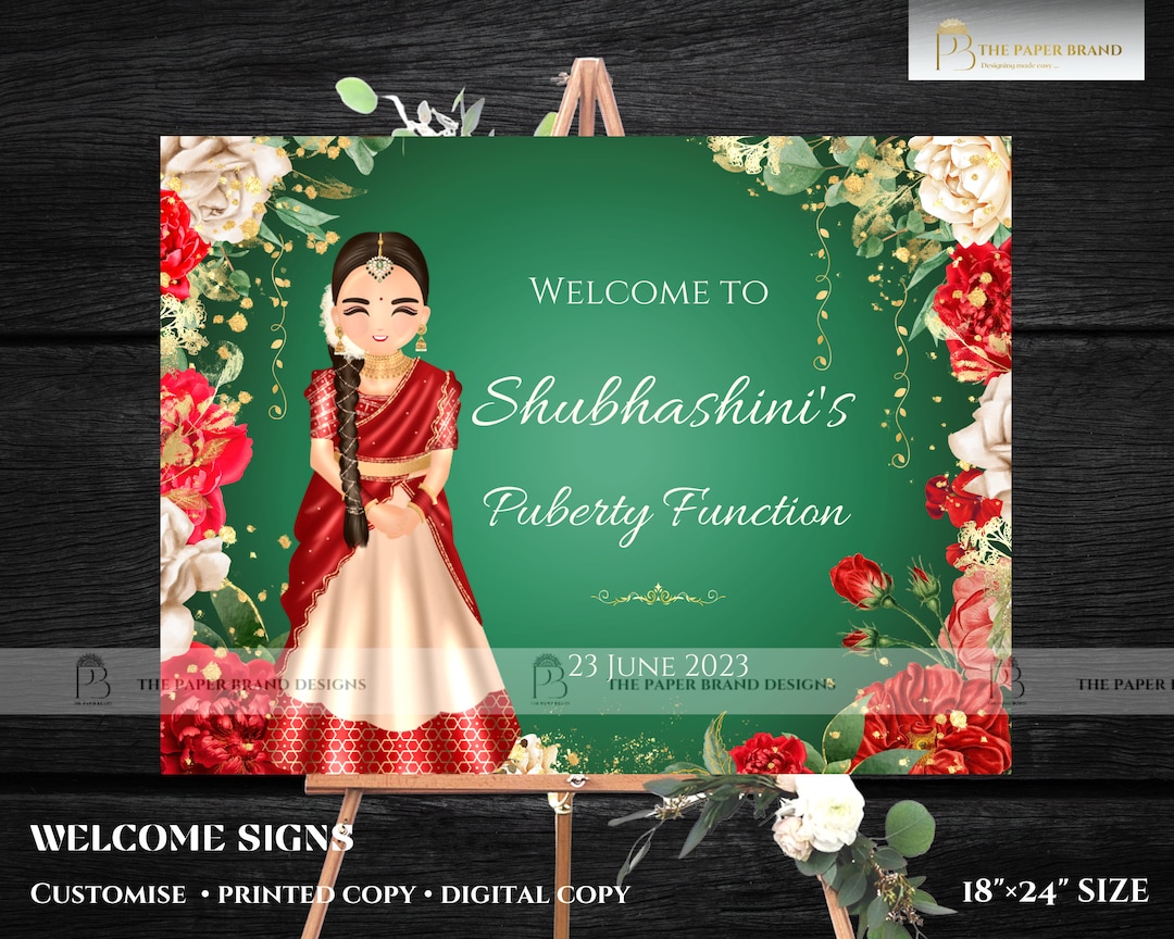 Half Saree Ceremony Poster, Half Saree Function Sign, Puberty ...