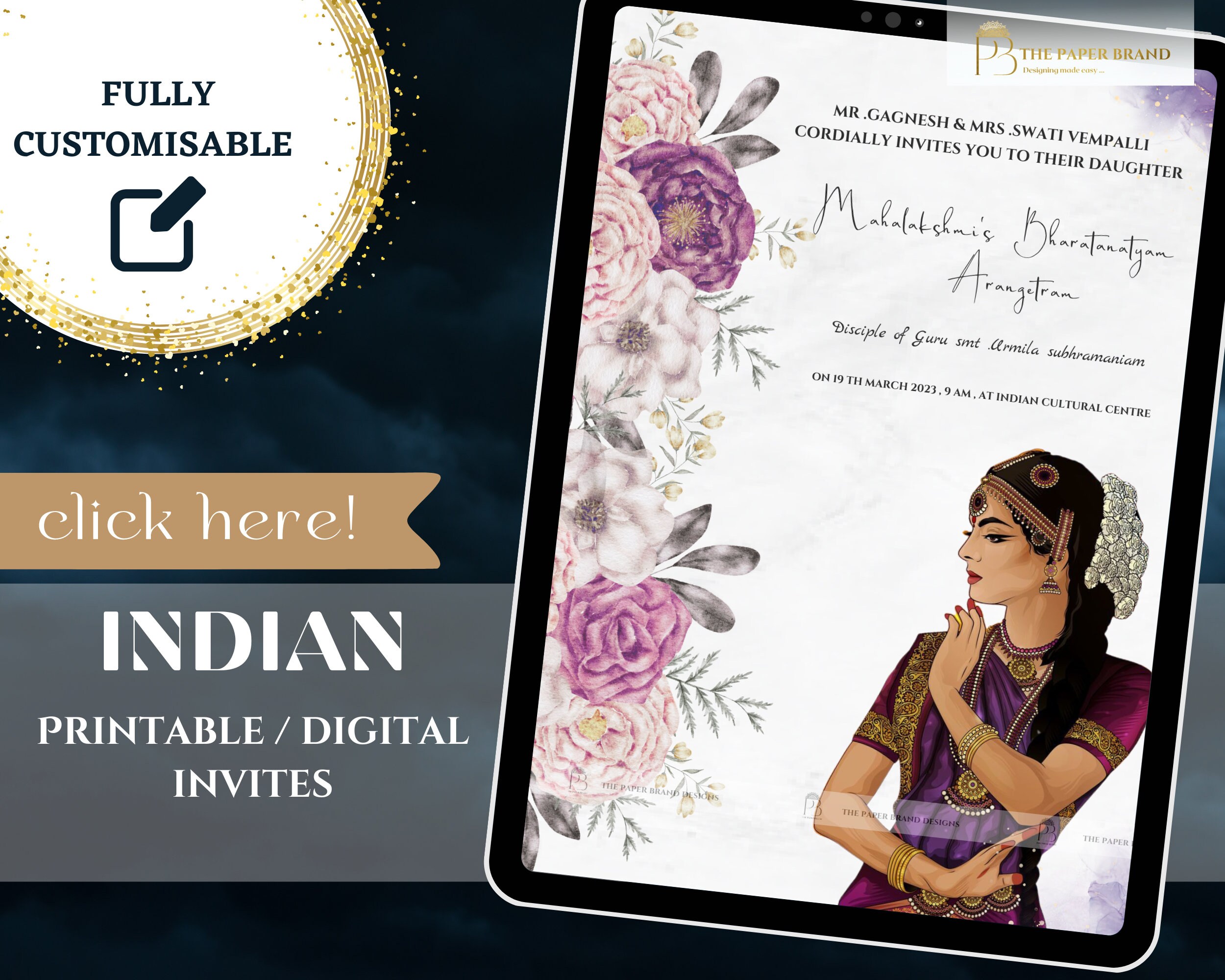 Indian Bharatanatyam Arangetram Invite | Arangetram Invite ...