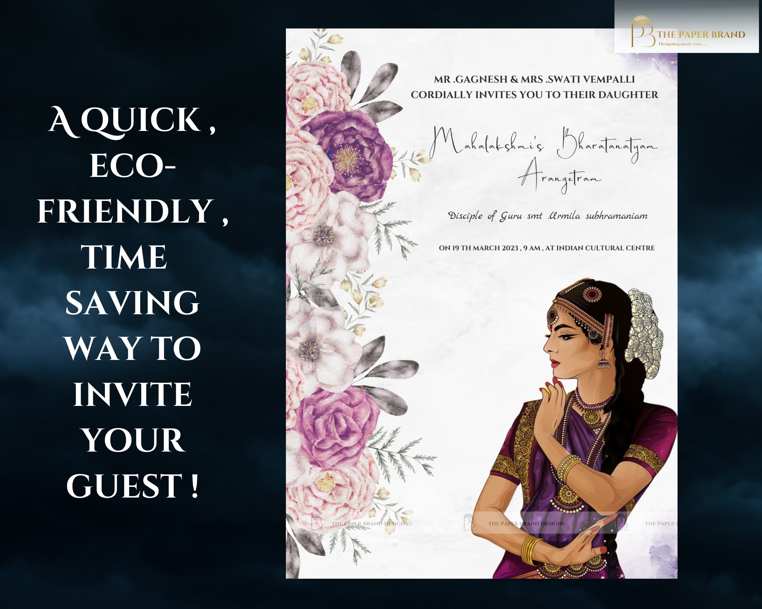 Indian Bharatanatyam Arangetram Invite | Arangetram Invite ...