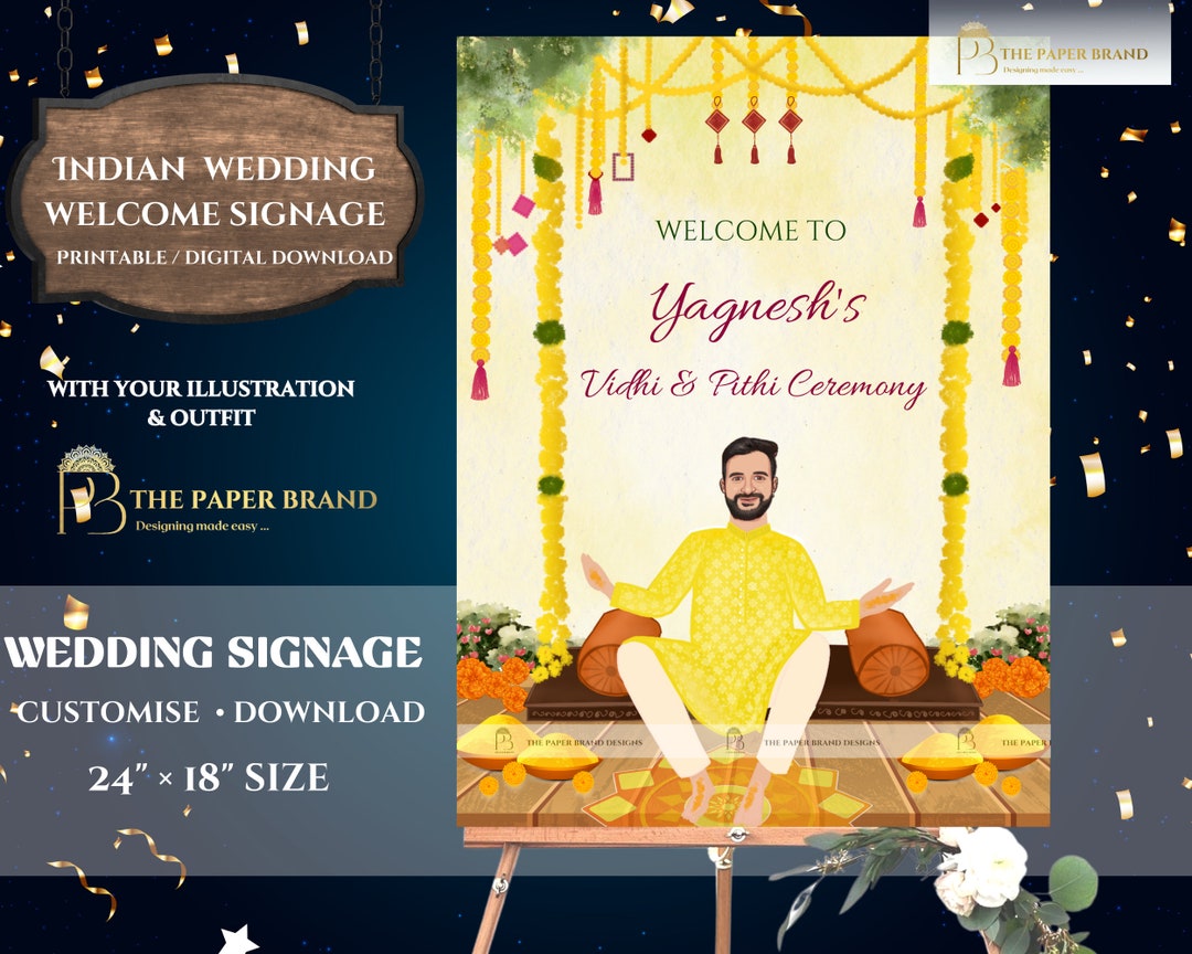 Indian Wedding Welcome Signs , Groom Haldi Posters as Groom Pithi ...