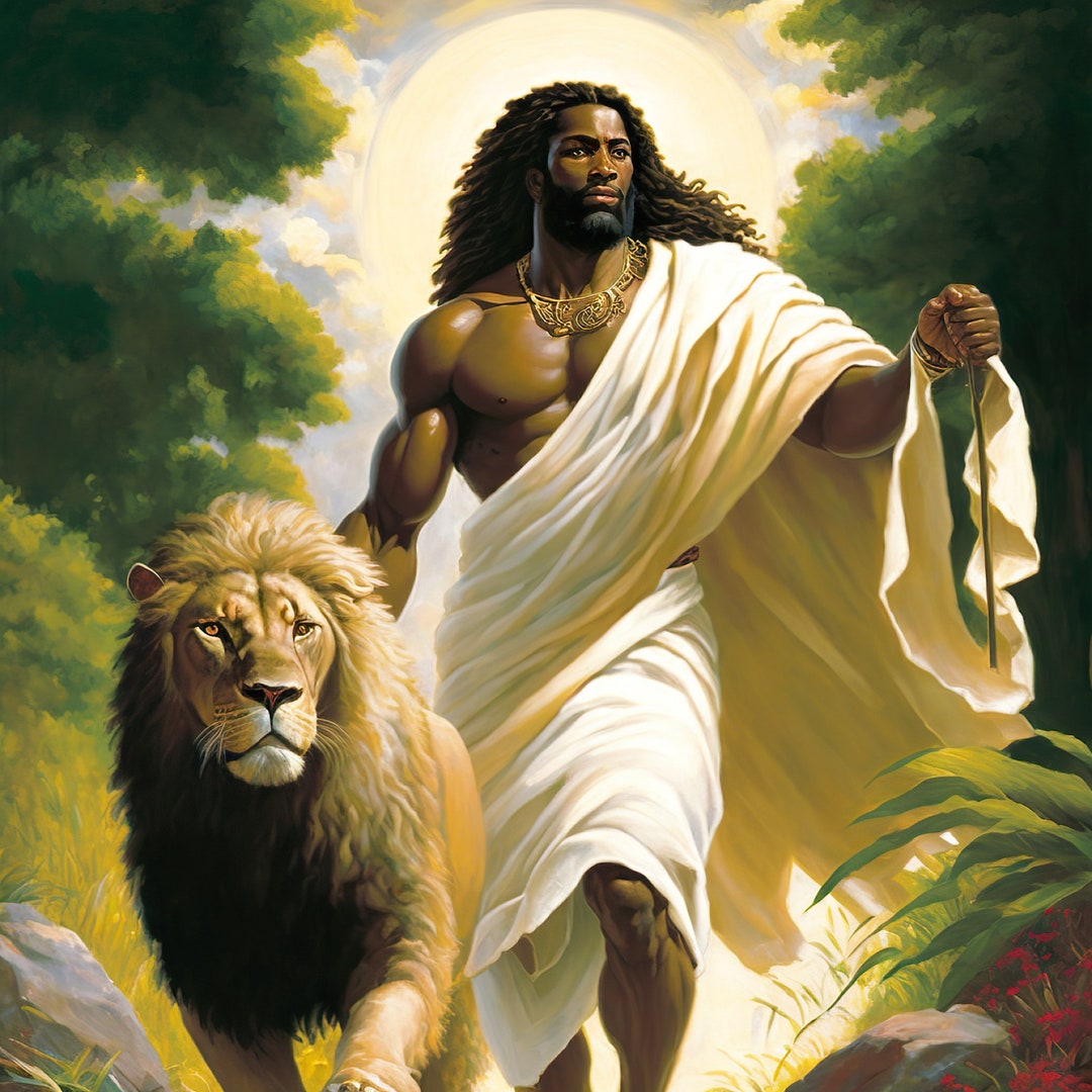 Downloadable Print Image of Black Jesus and a Mighty Lion, Black Art, African American Artist - Etsy