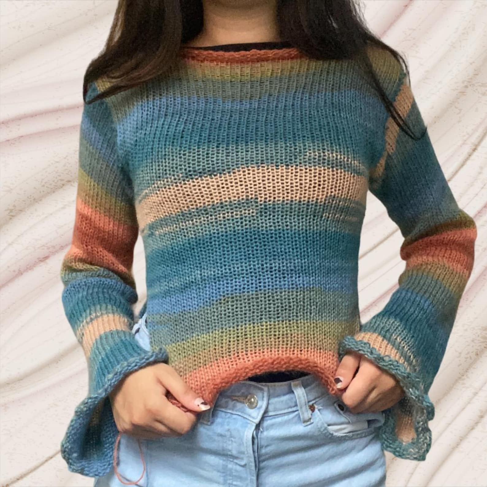 Handmade Ombré Knit Sweater / Jumper UK Size 6-10 With Side Splits and ...