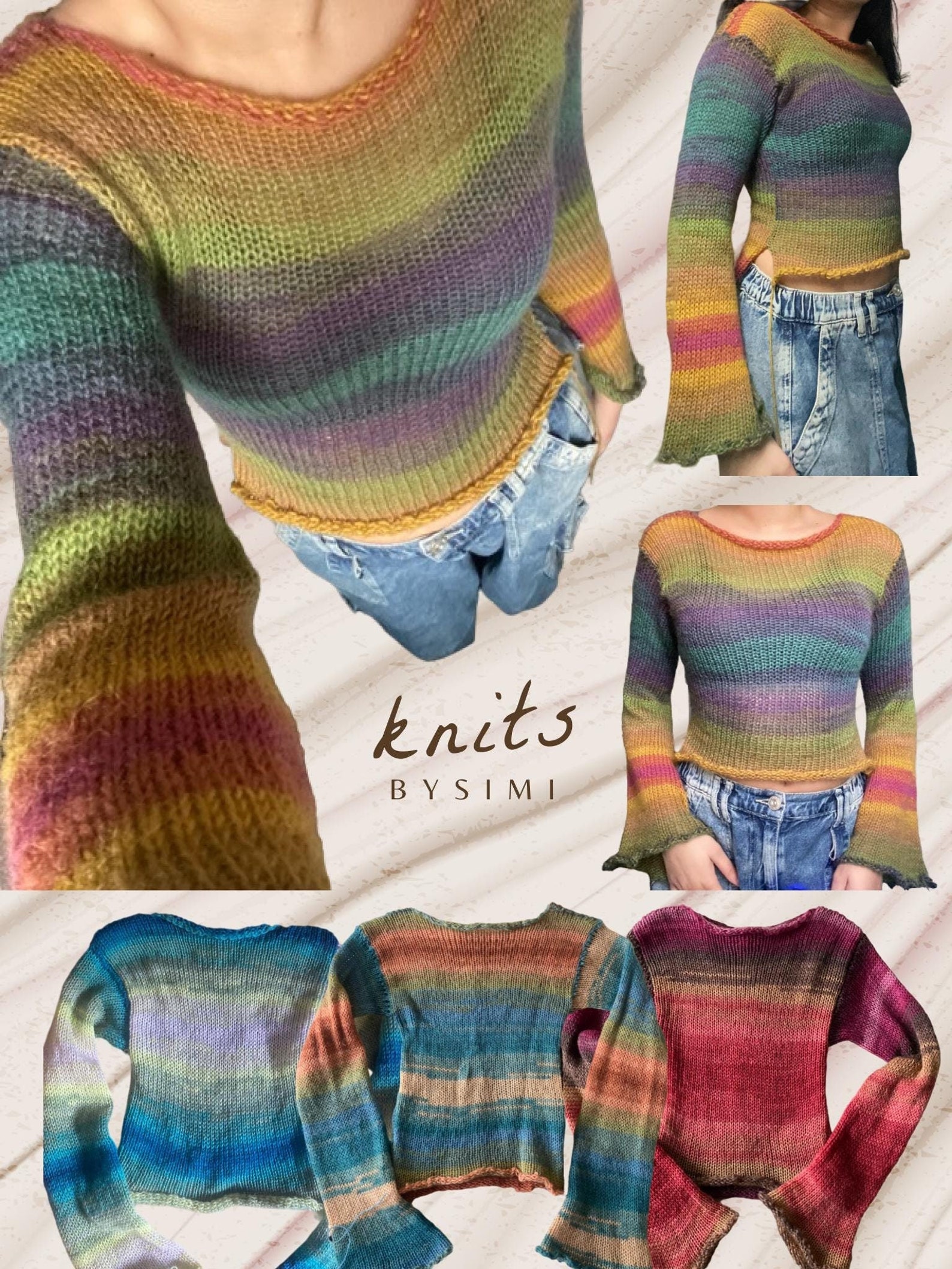 Handmade Ombré Knit Sweater / Jumper UK Size 6-10 With Side Splits and ...