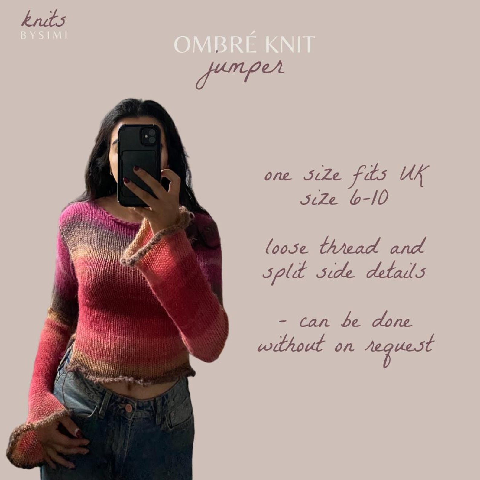 Handmade Ombré Knit Sweater / Jumper UK Size 6-10 With Side Splits and ...