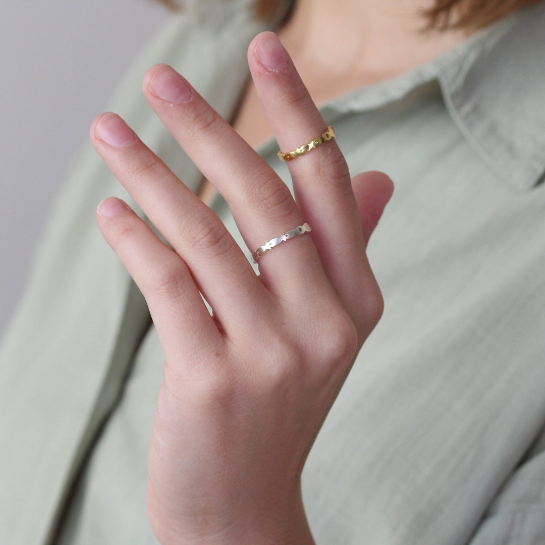 Minimalist Gold Fish Band Ring, Dainty Silver Fish Rings, Animal ...