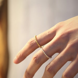 Thin Stackable Beaded Ring, Gold Minimalist Stacking Ball Rings, Dainty ...
