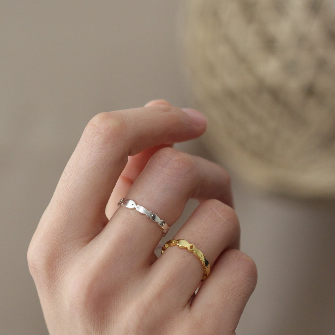 Cute Full Fish Band Ring, Dainty Gold and Silver Fish Ring, Dainty Fish ...