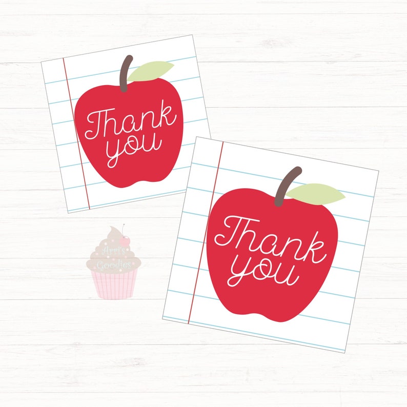Teacher Appreciation Printable Cookie Tag-simple Apple Teacher Cookie ...