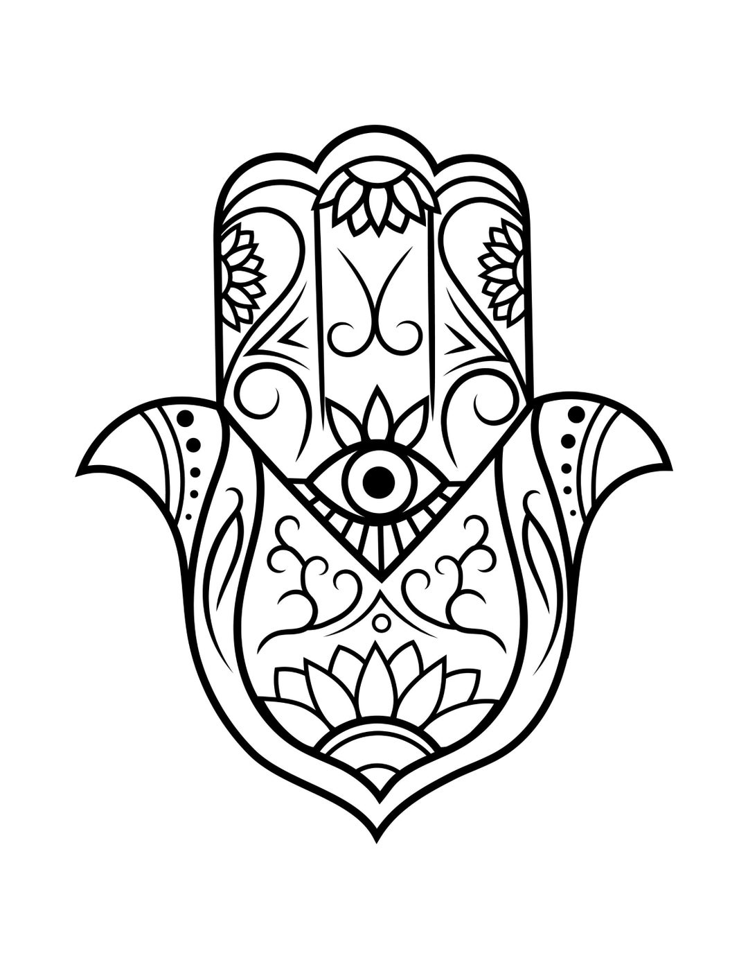 Hamsa Hand Coloring Page-digital Print-8.50 X 11 Inches-instant ...