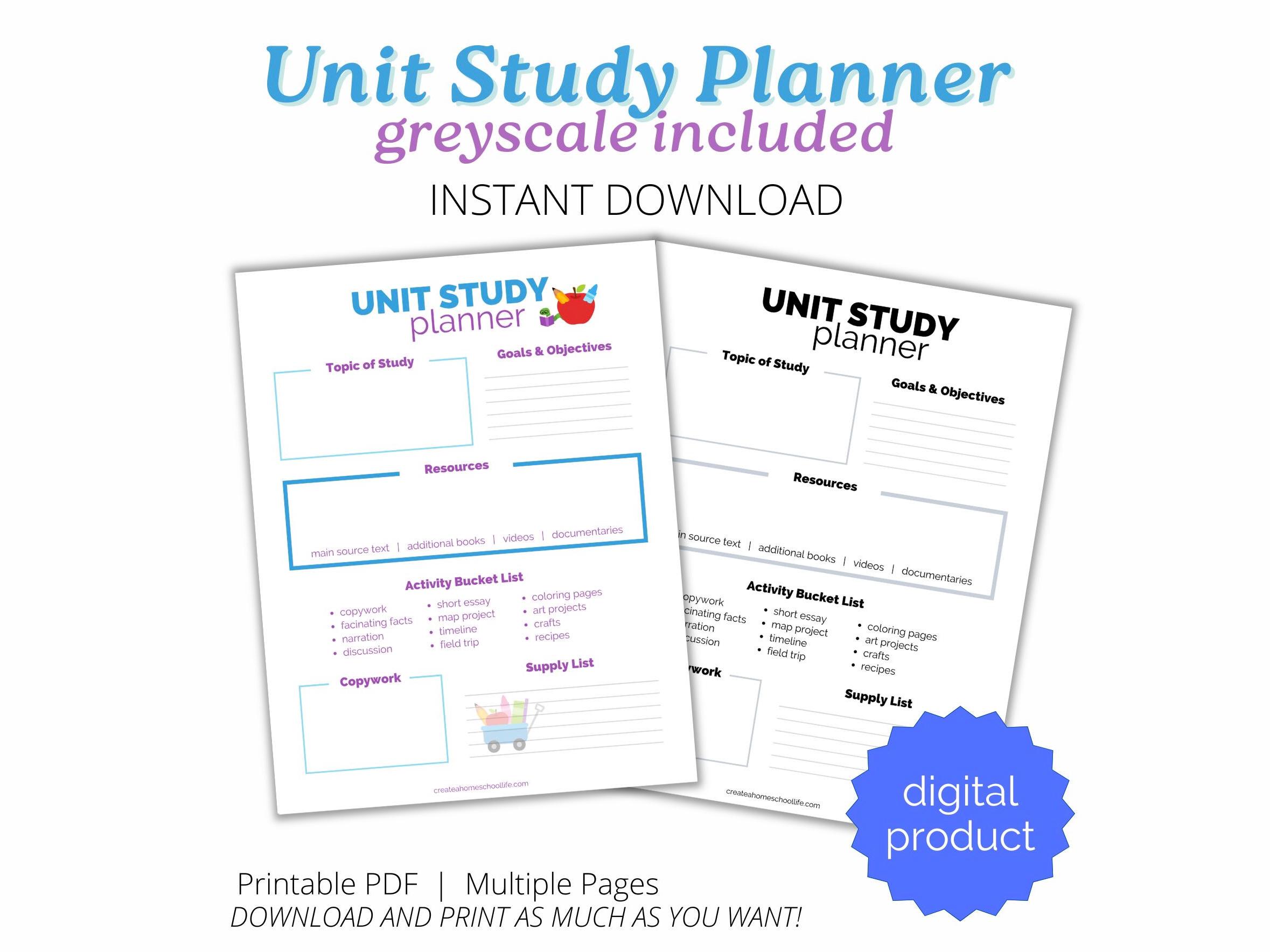 Unit Study Planner Homeschool Unit Study Planner School Unit Study ...