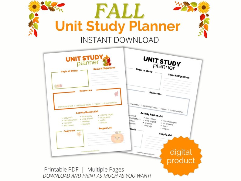 Unit Study Planner Kawaii Fall Unit Study Planner Fall Unit Study ...