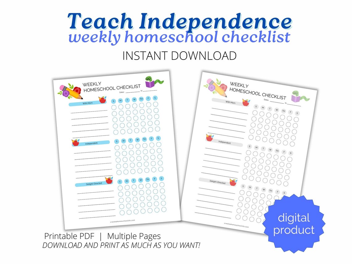 Weekly Homeschool Checklist Homeschool Checklist Teach Independence ...