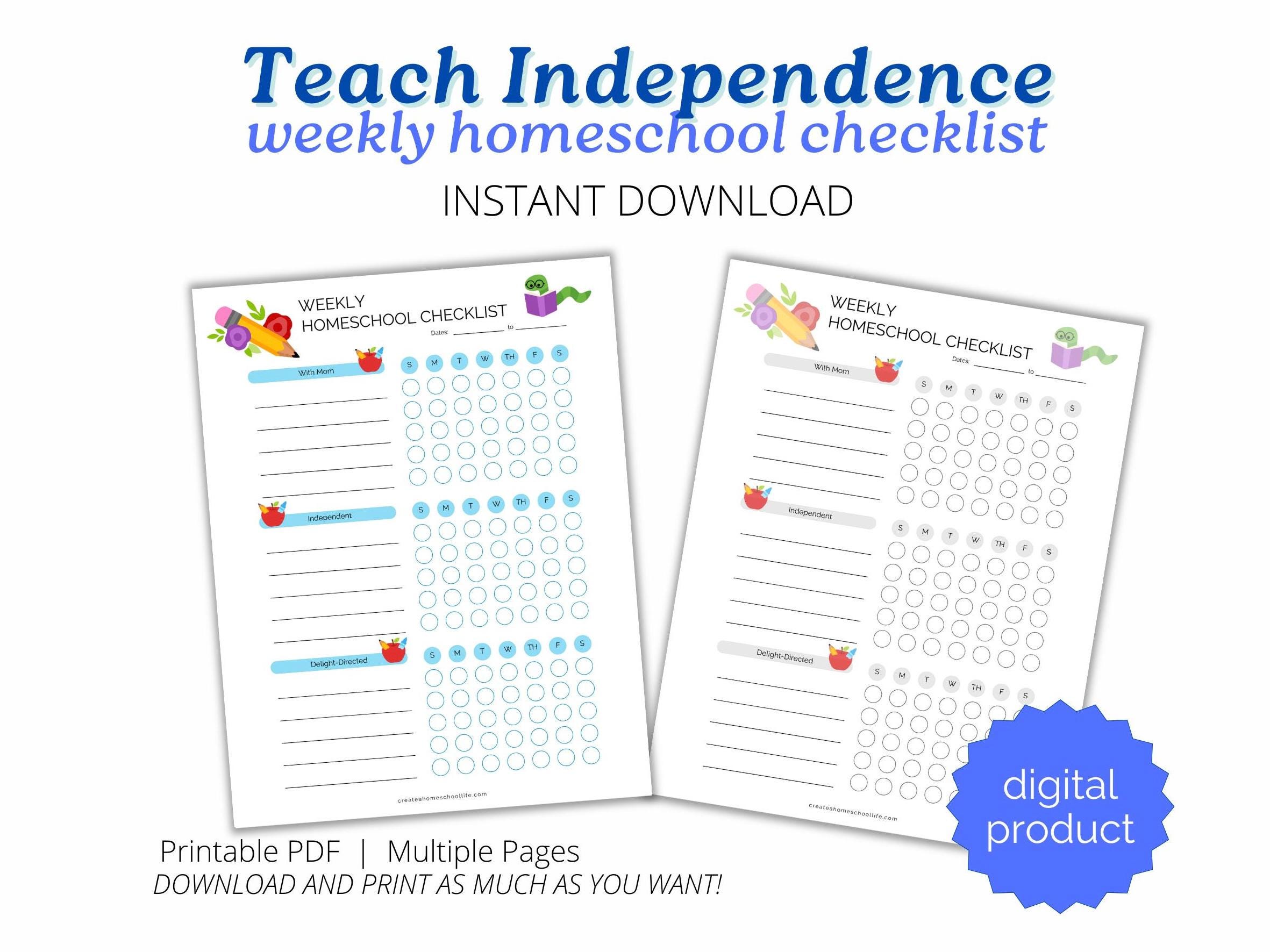 Weekly Homeschool Checklist Homeschool Checklist Teach Independence ...
