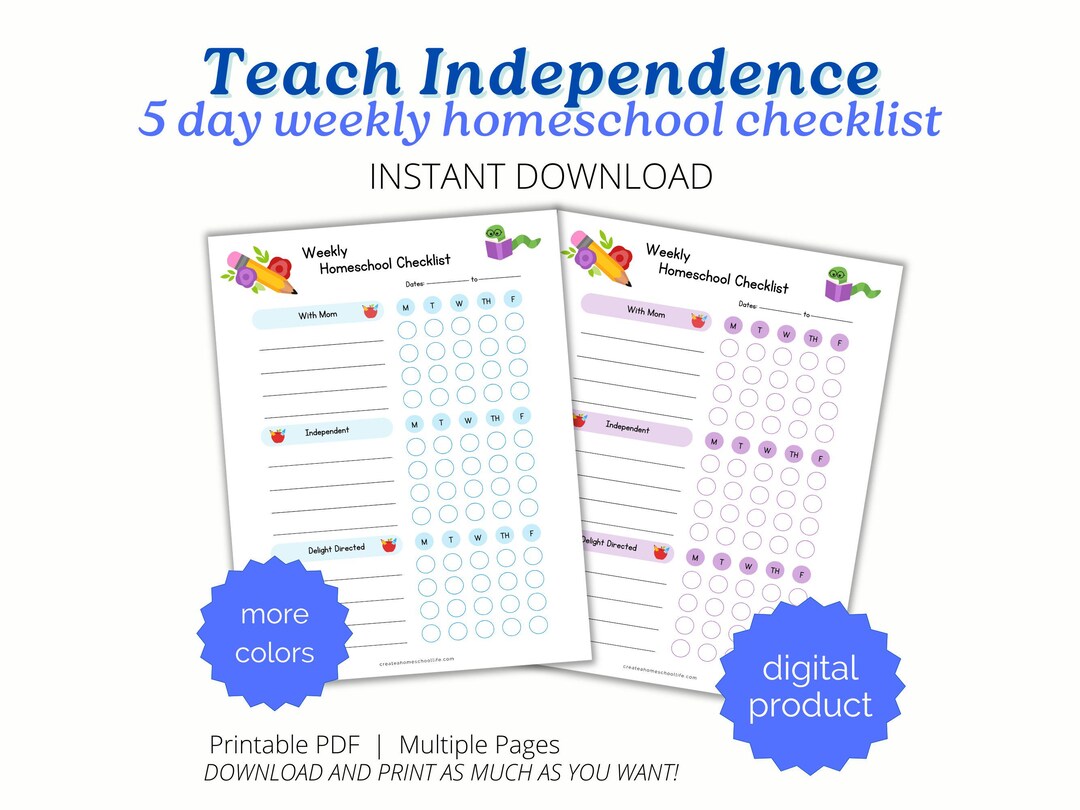5 Day Weekly Homeschool Checklist Homeschool Checklist Teach ...