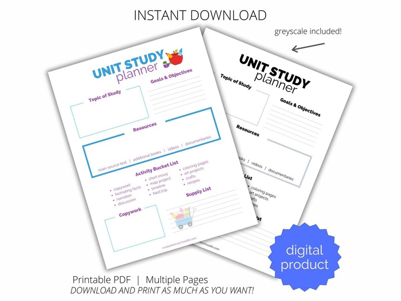 Unit Study Planner Homeschool Unit Study Planner School Unit Study ...
