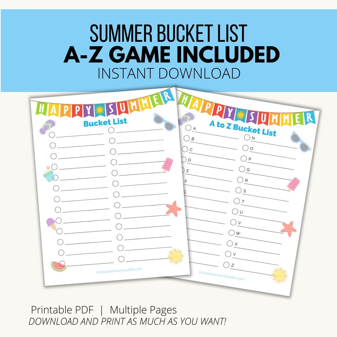 Summer Bucket List, Summer Activity Checklist, A-Z Summer Bucket List ...