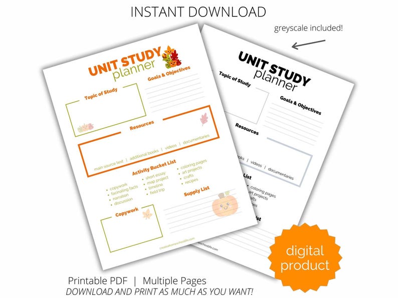 Unit Study Planner Kawaii Fall Unit Study Planner Fall Unit Study Planner Homeschool Template ...