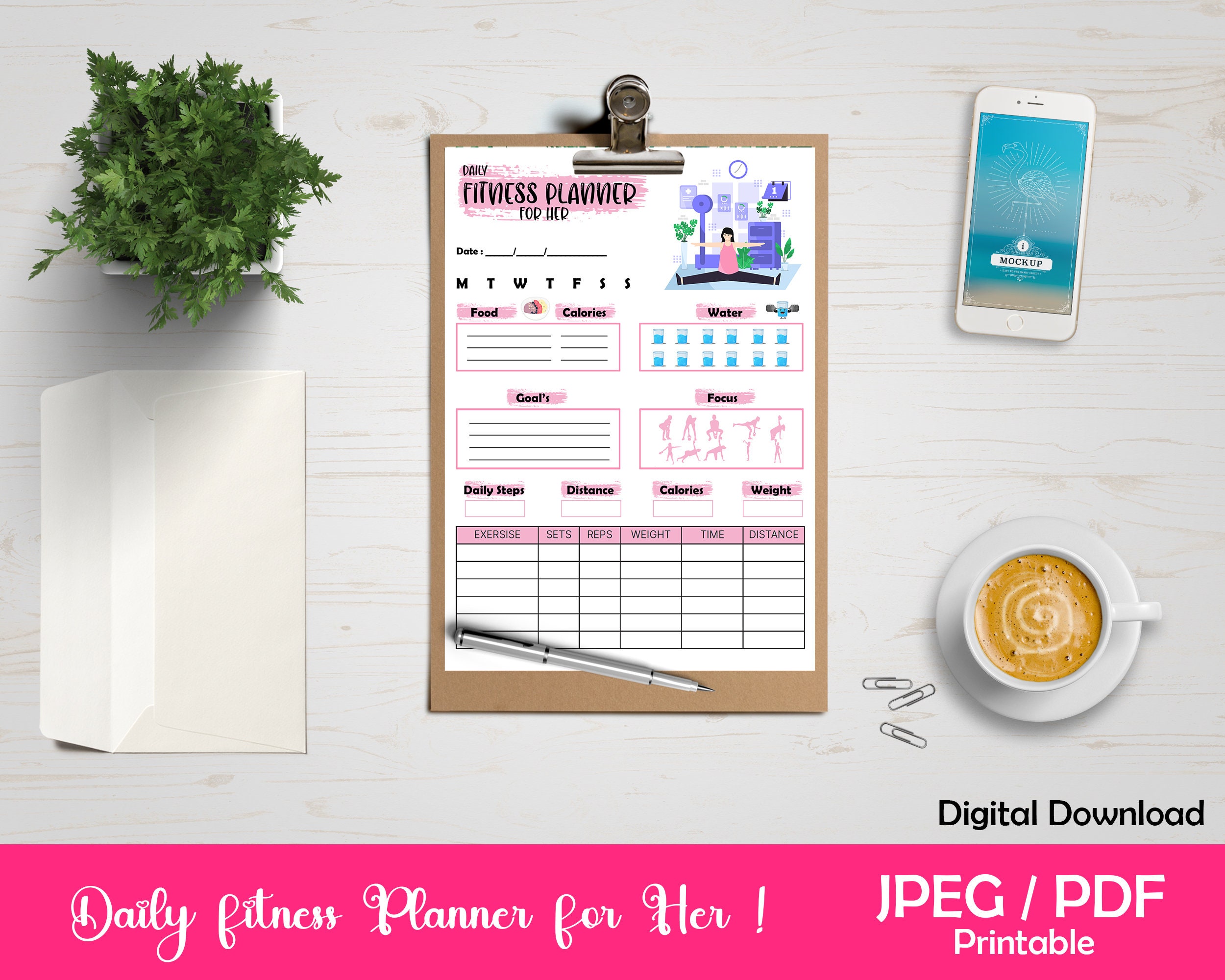 Fitness Planner for Her and Him Daily Workout Planner JPEG & - Etsy