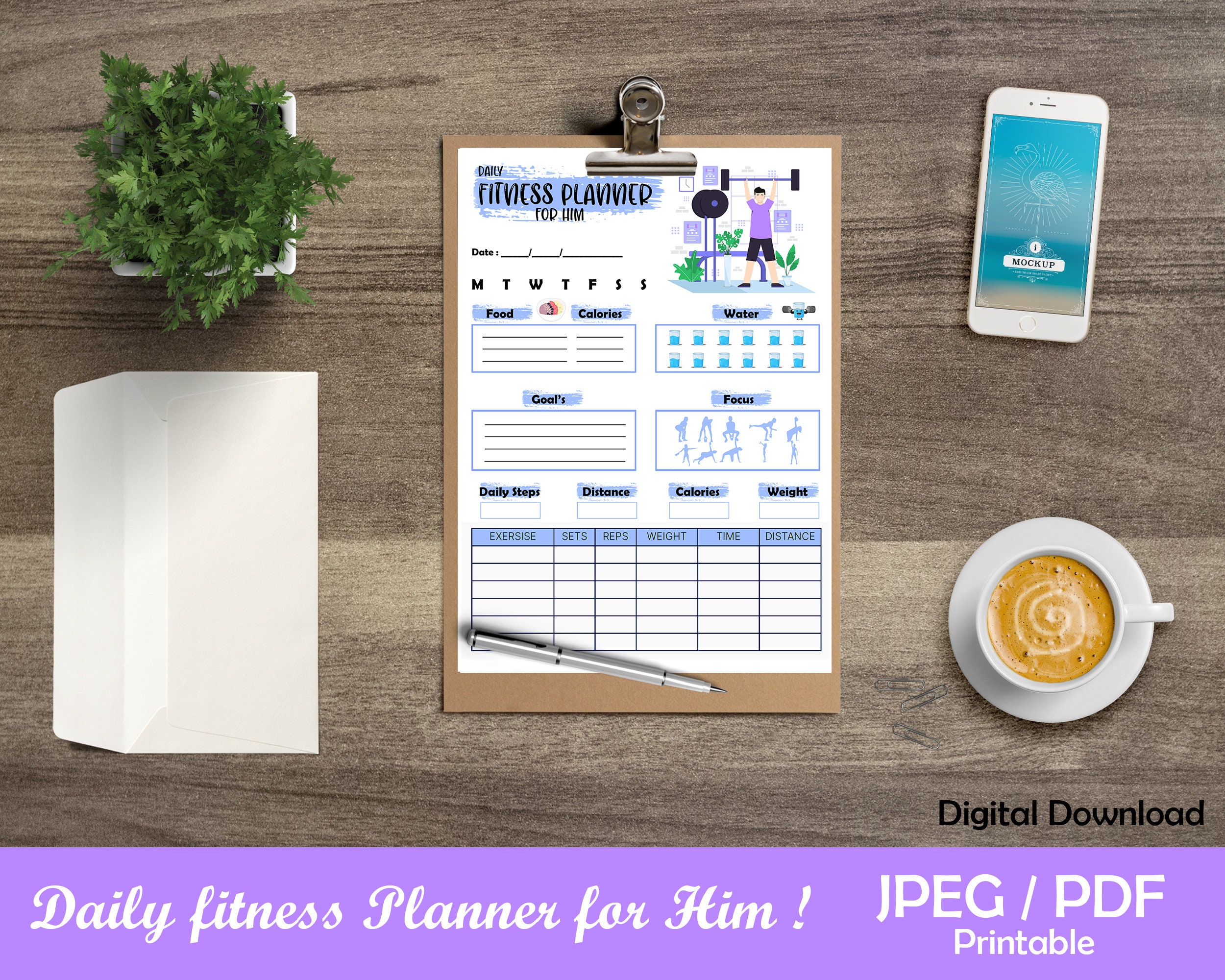 Fitness Planner for Her and Him Daily Workout Planner JPEG & - Etsy