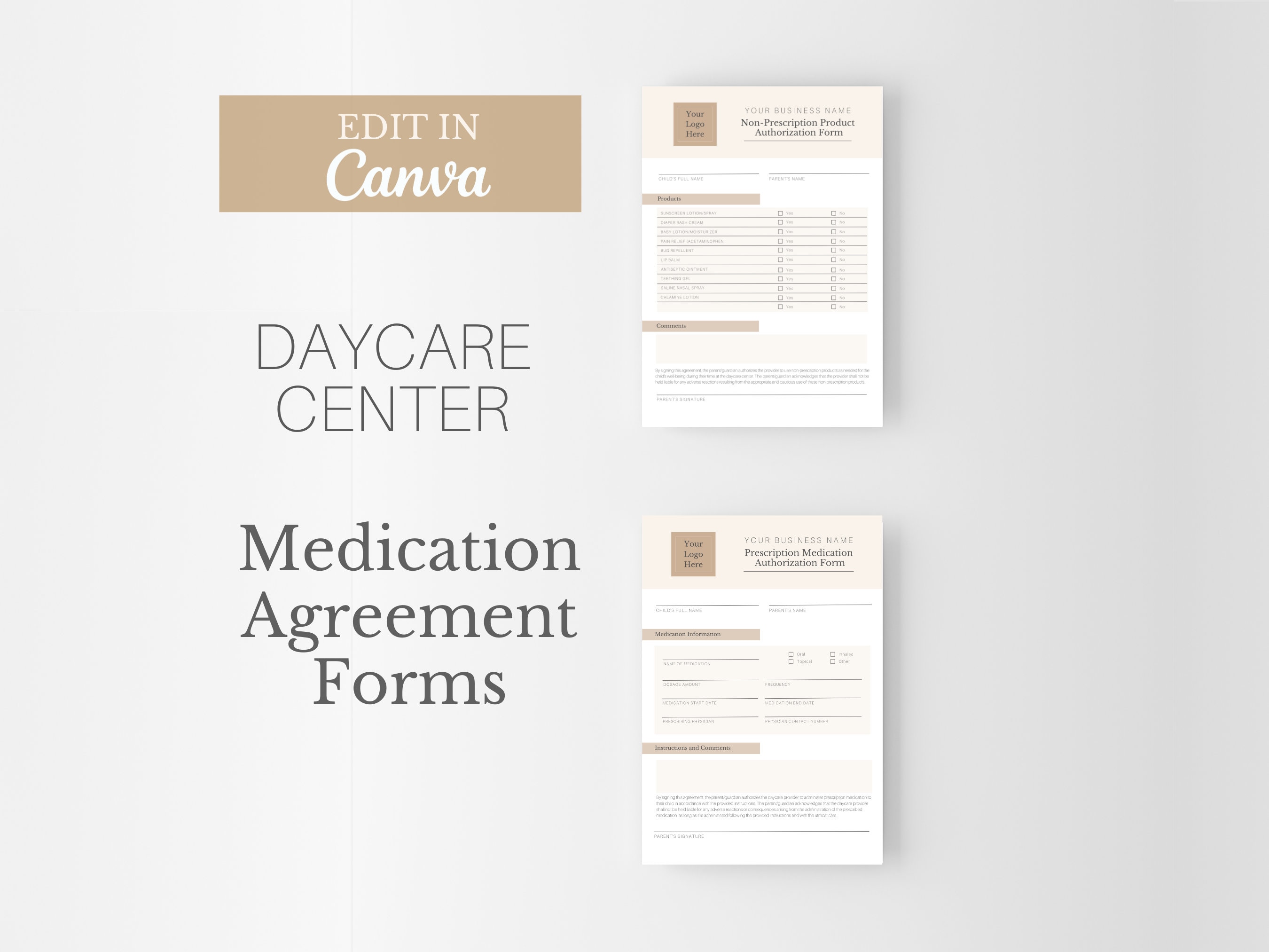Daycare Center Medication Authorization Forms, Daycare Center Paperwork, Daycare Contract, in ...