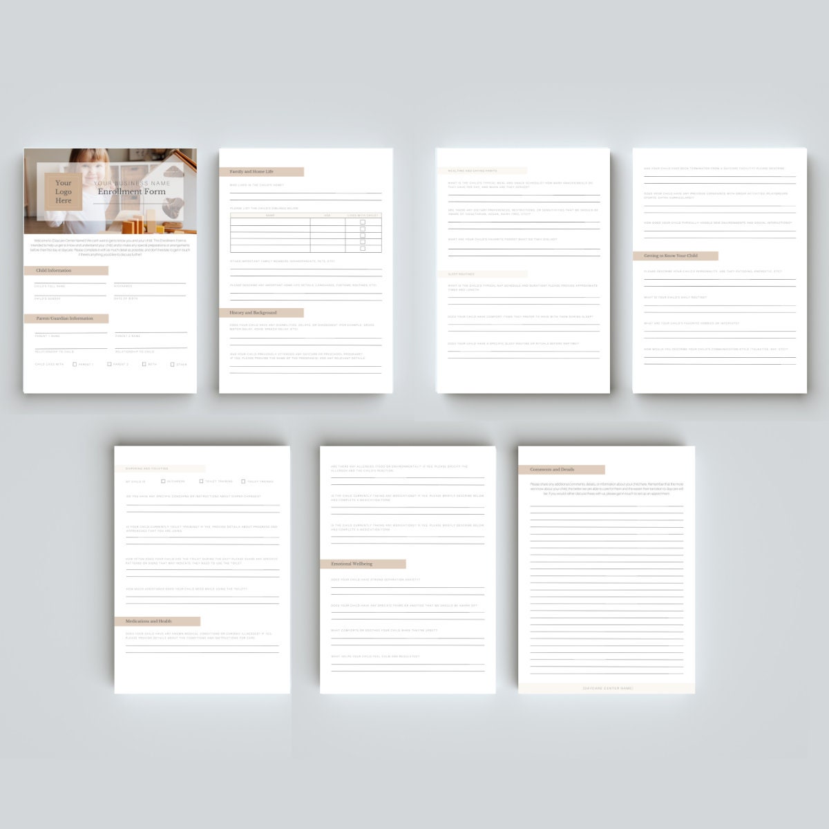 Daycare Center Enrollment Forms, Daycare Center Forms, Daycare ...