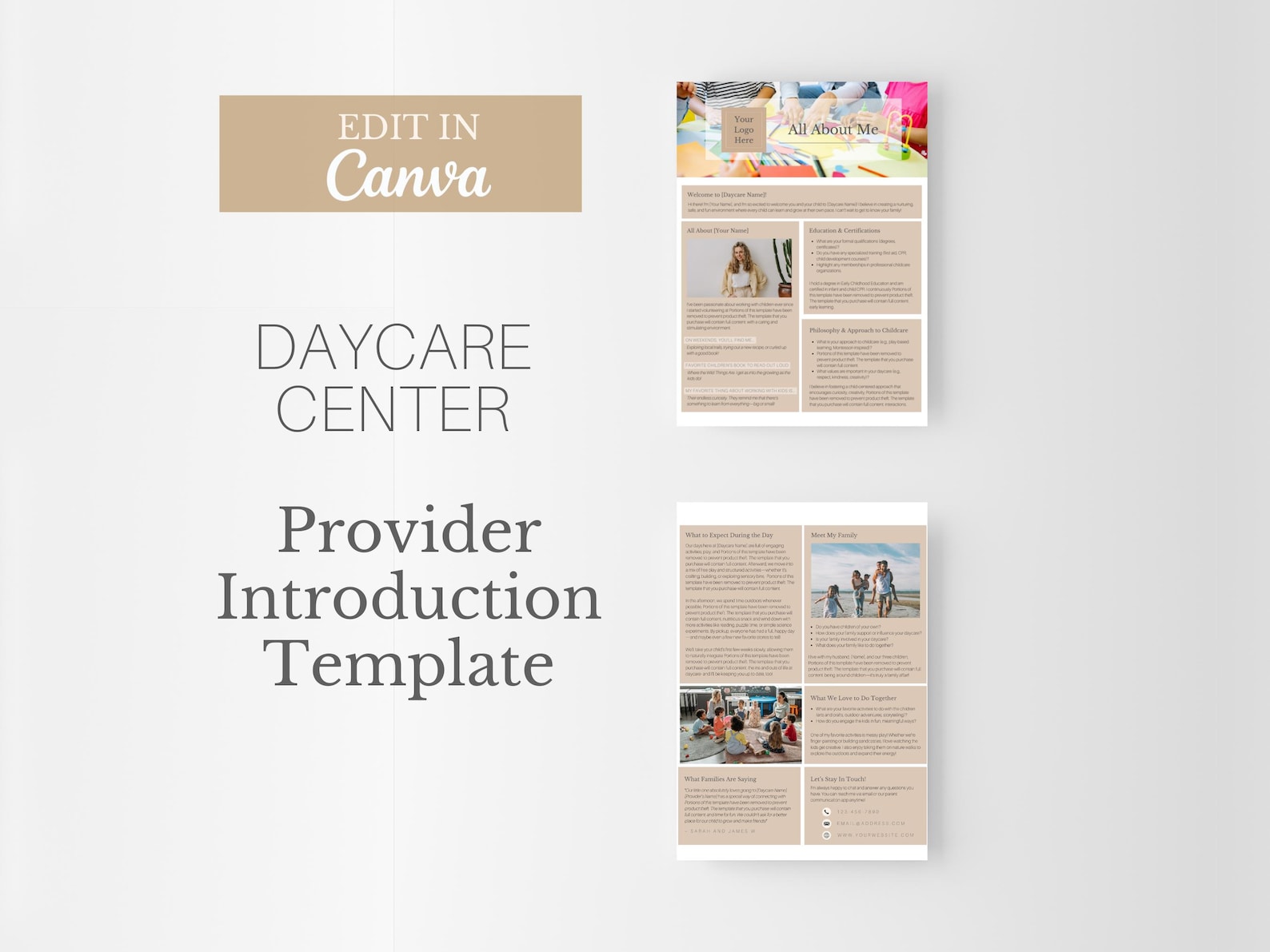 Daycare Center Provider Introduction Forms, About the Daycare Teacher ...