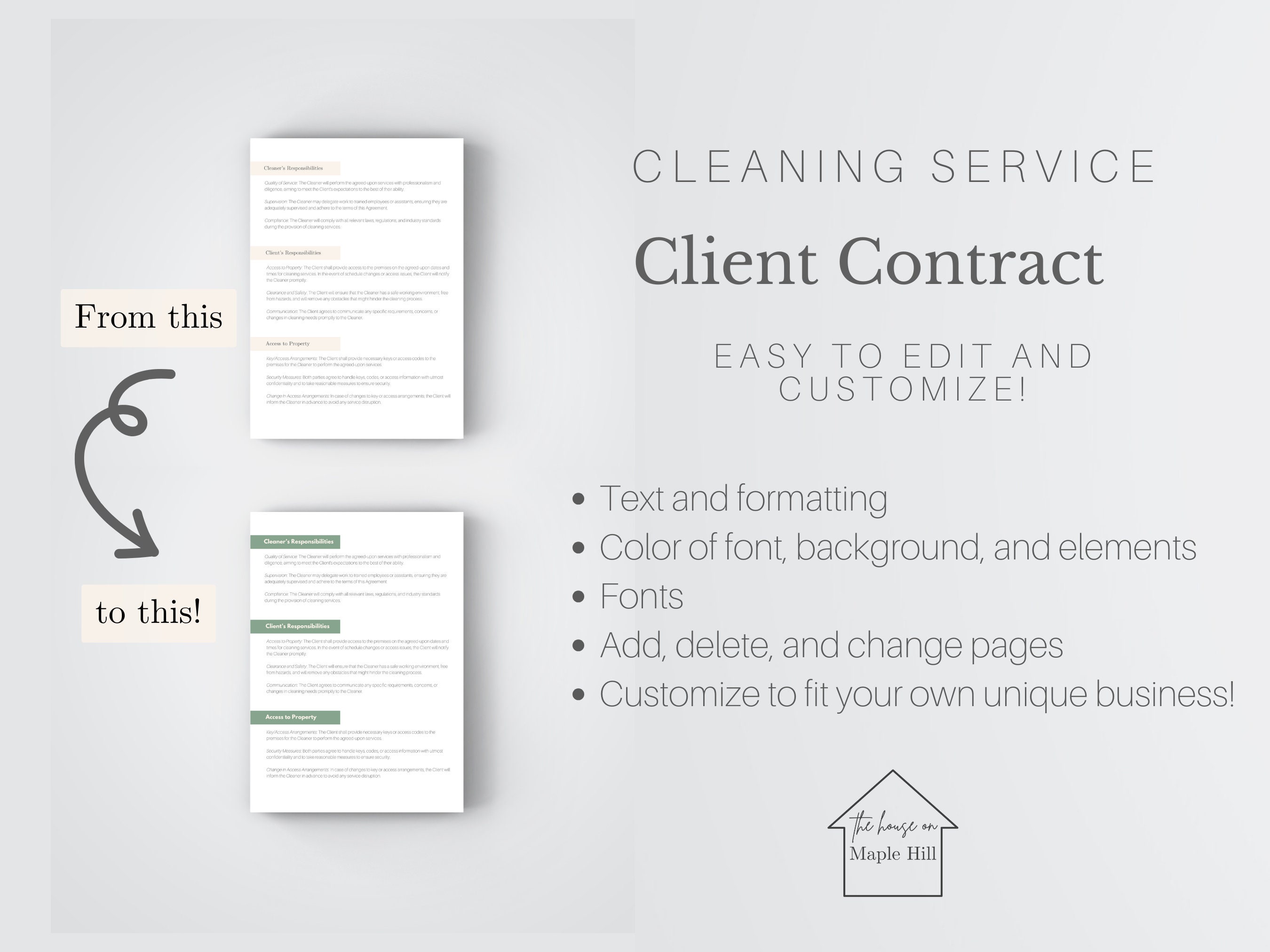 Cleaning Business Client Contract, Maid Service Agreement, Cleaning ...