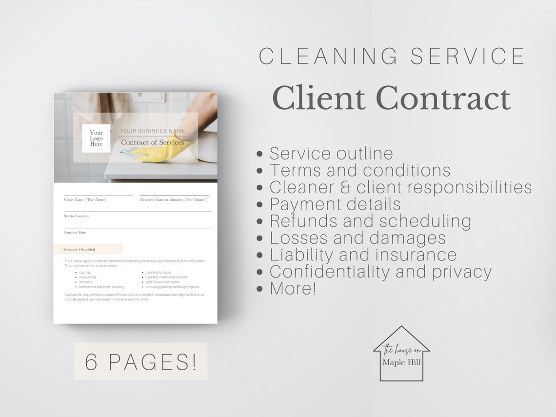 Cleaning Business Client Contract, Maid Service Agreement, Cleaning ...