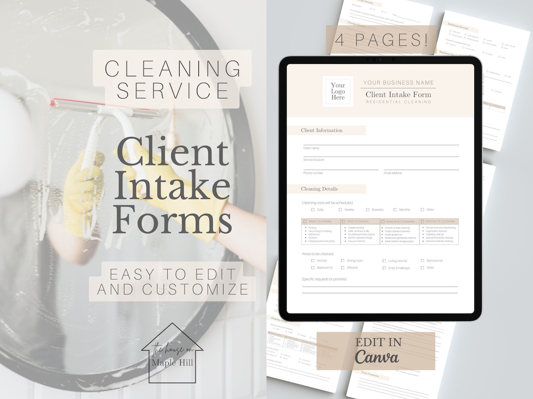 Cleaning Business Client Intake Forms, House Cleaning Client Forms ...