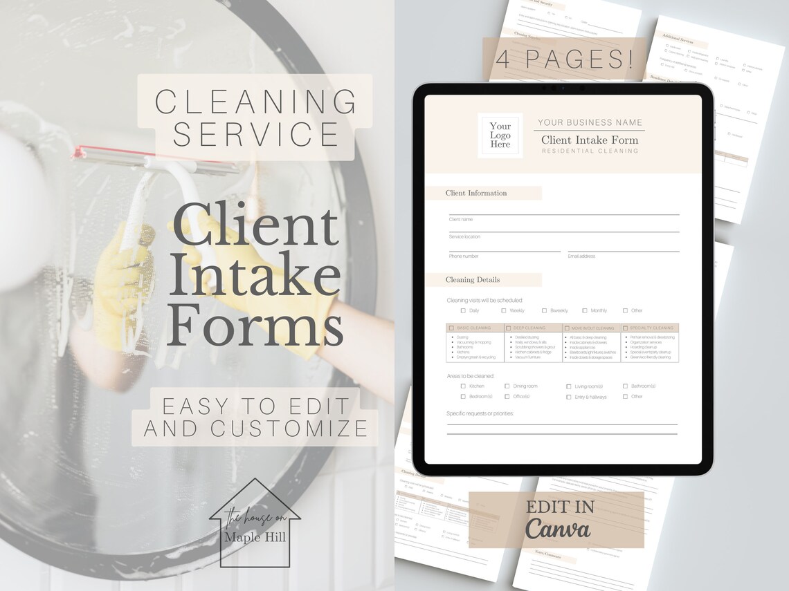 Cleaning Business Client Intake Forms, House Cleaning Client Forms ...