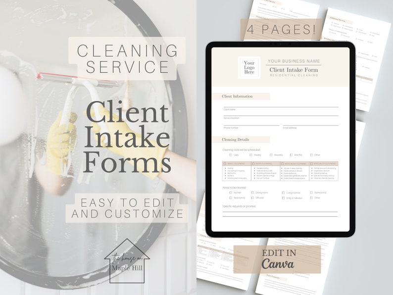 Cleaning Business Client Intake Forms, House Cleaning Client Forms ...