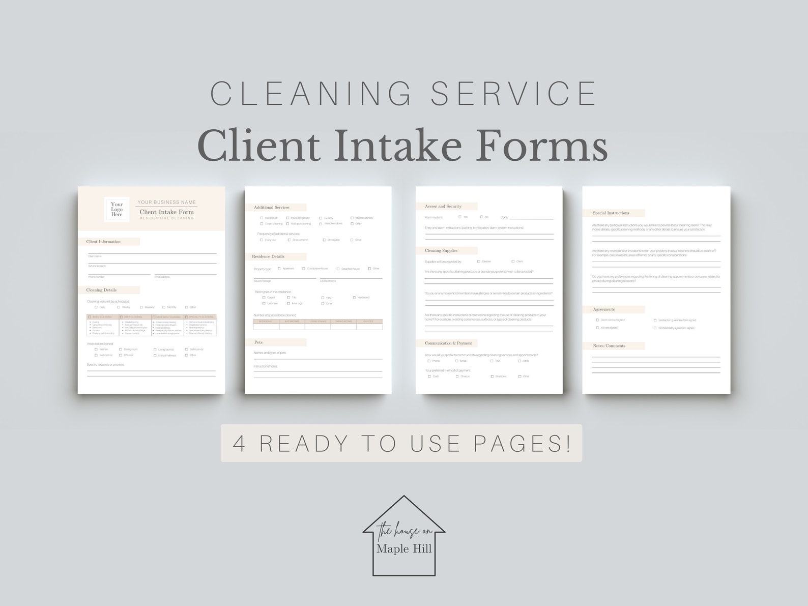 Cleaning Business Client Intake Forms, House Cleaning Client Forms ...