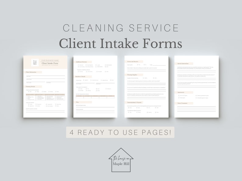 Cleaning Business Client Intake Forms, House Cleaning Client Forms ...