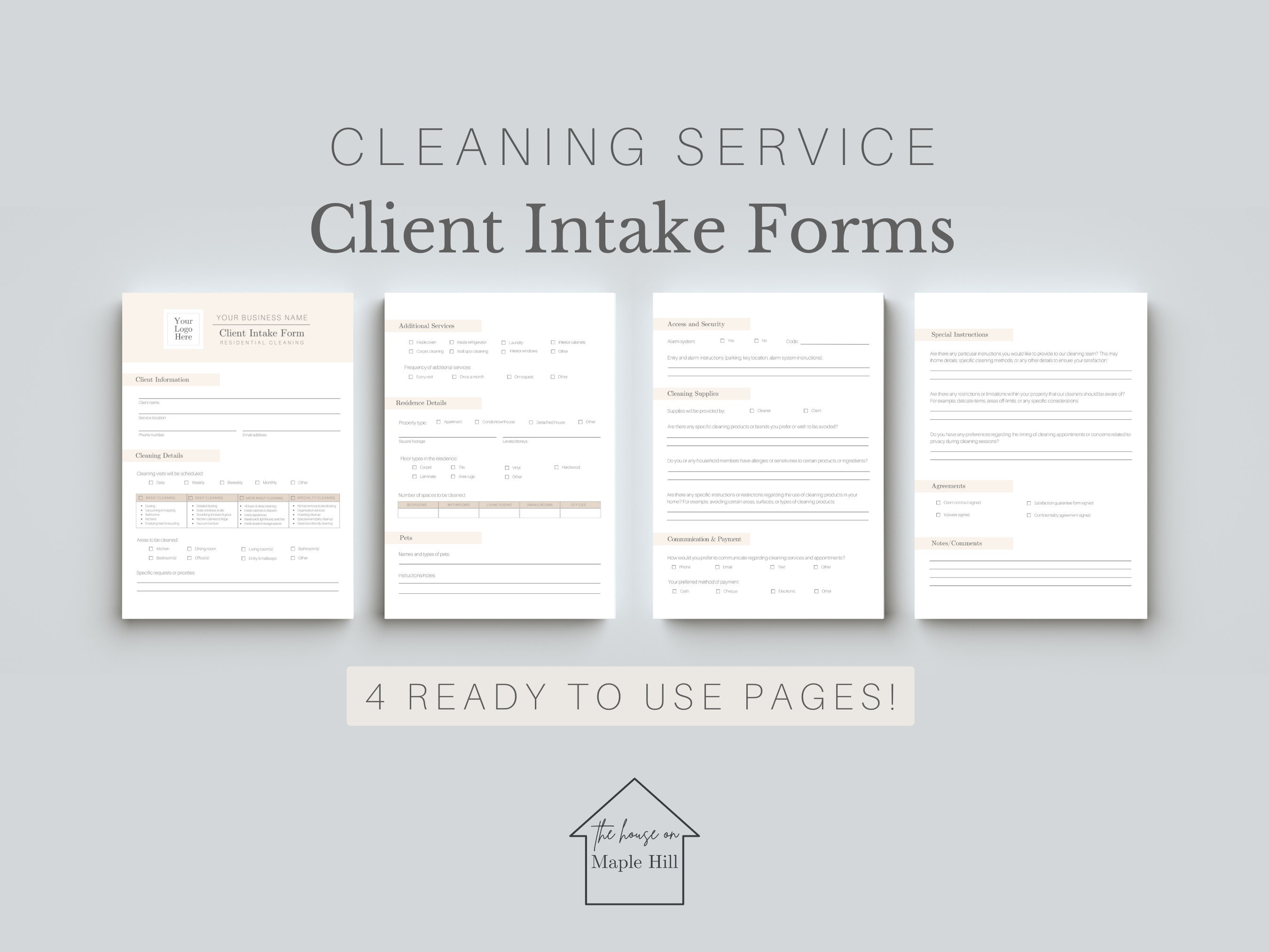 Cleaning Business Client Intake Forms, House Cleaning Client Forms ...