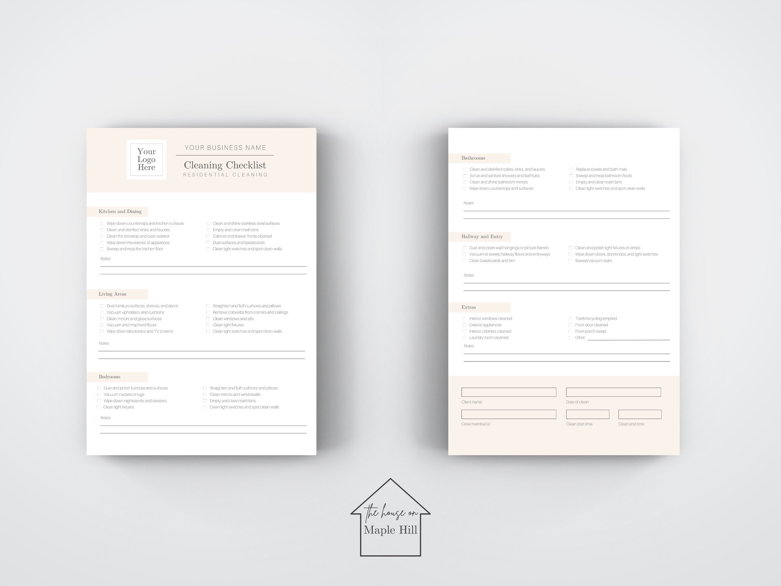 Residential Cleaning Check List, House Cleaning Client Forms, Editable ...