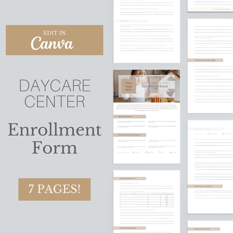 Daycare Center Enrollment Forms, Daycare Center Forms, Daycare ...