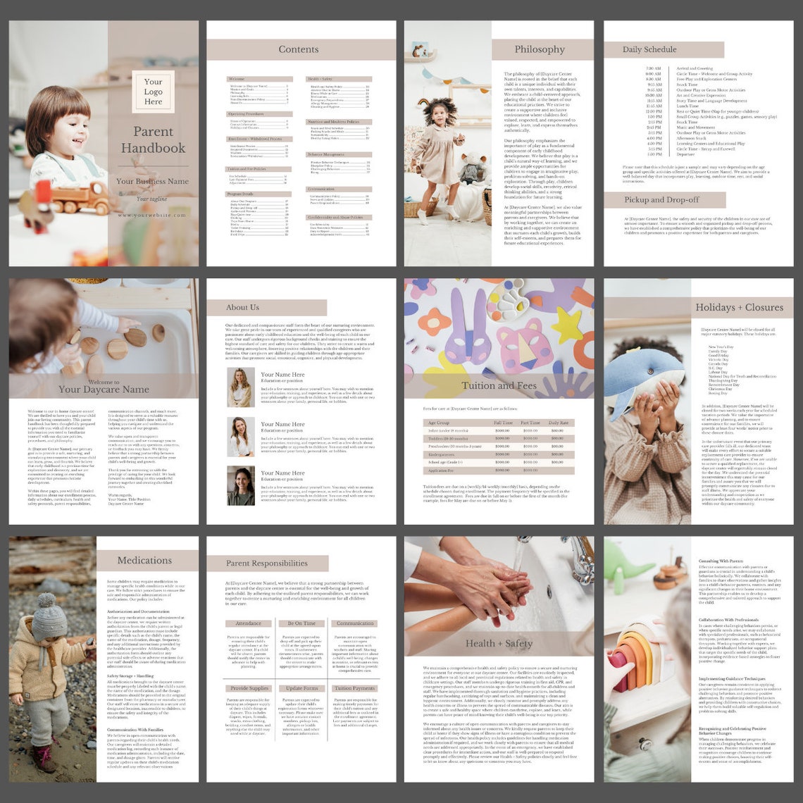 Daycare Center Parent Handbook, Daycare Forms, Daycare Contract ...