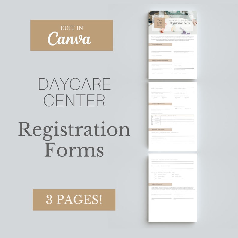Daycare Center Registration Forms, Daycare Center Forms, Daycare ...