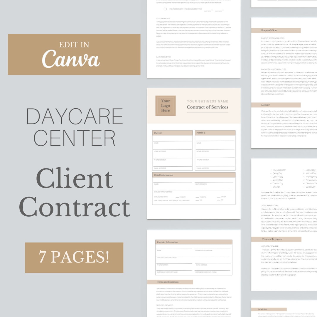 Daycare Center Contract, Daycare Forms, Childcare Forms, Daycare ...