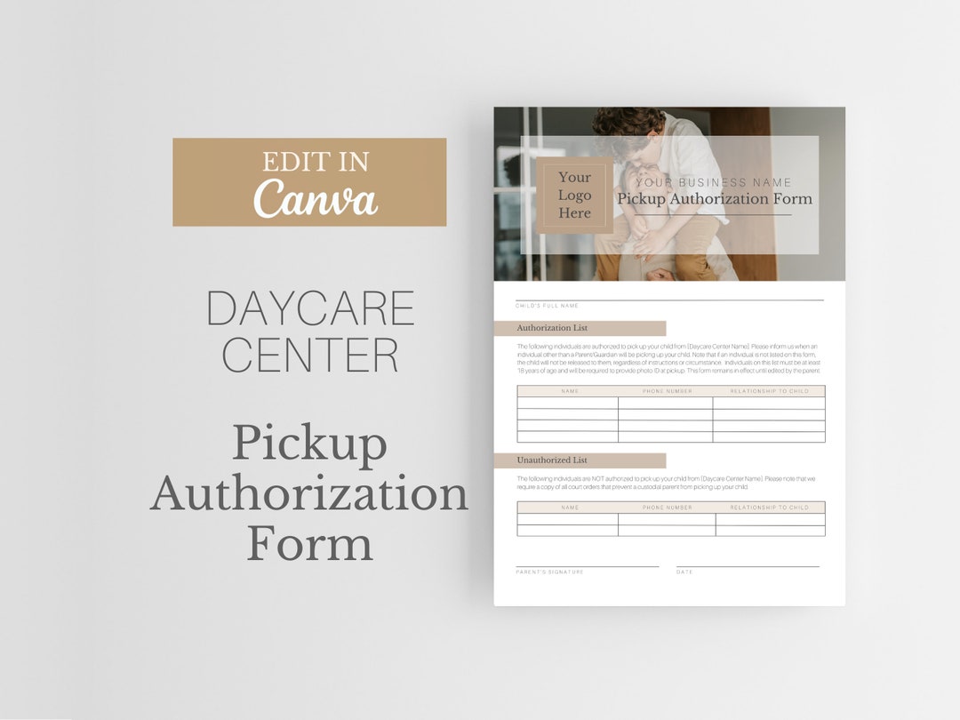 Daycare Center Pickup Authorization Forms, Daycare Center Forms ...
