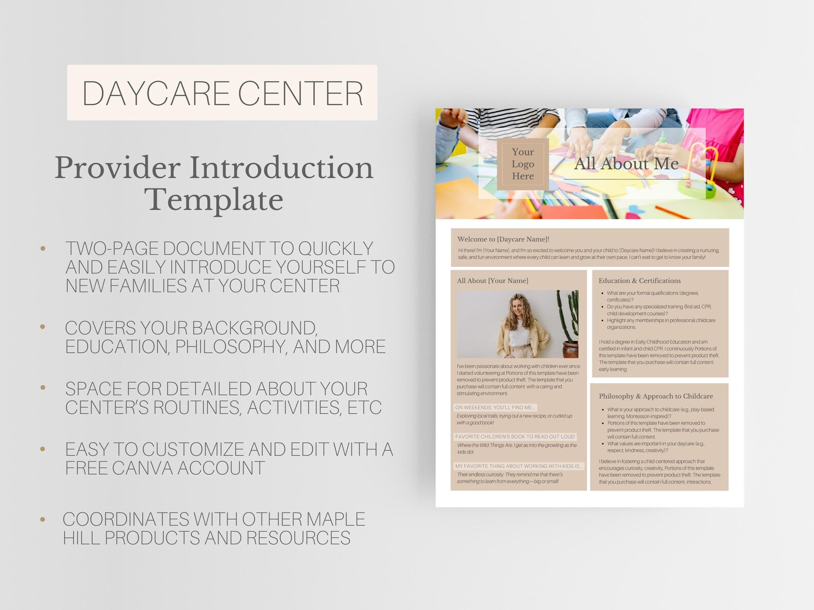 Daycare Center Provider Introduction Forms, About the Daycare Teacher ...