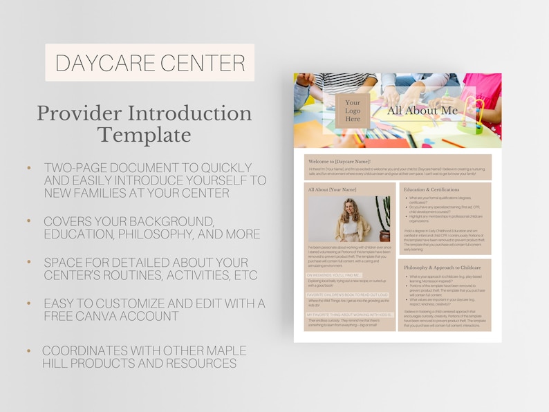 Daycare Center Provider Introduction Forms, About the Daycare Teacher ...