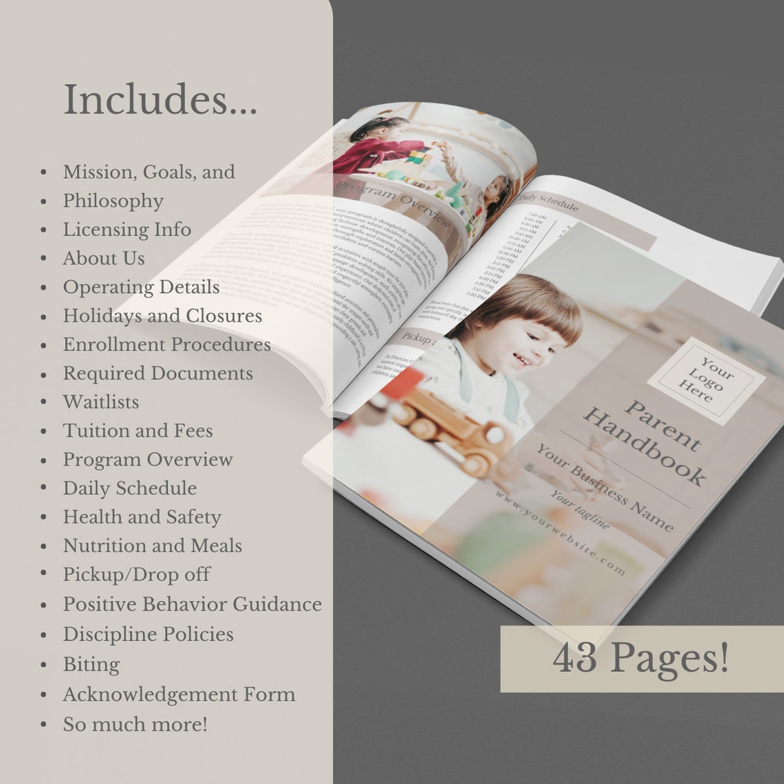 Daycare Center Parent Handbook, Daycare Forms, Daycare Contract ...