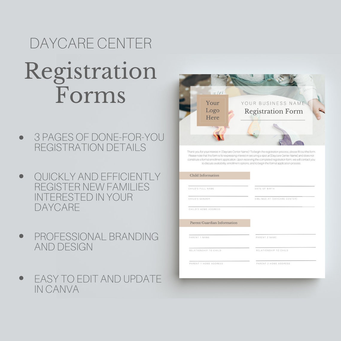 Daycare Center Registration Forms, Daycare Center Forms, Daycare ...