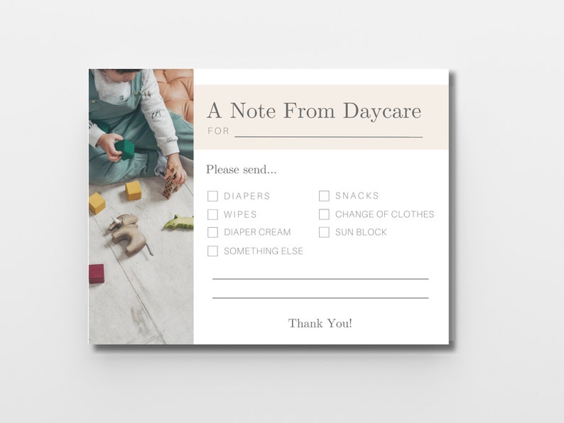Daycare Note Template, Quick Note From Daycare, Daycare Paperwork ...