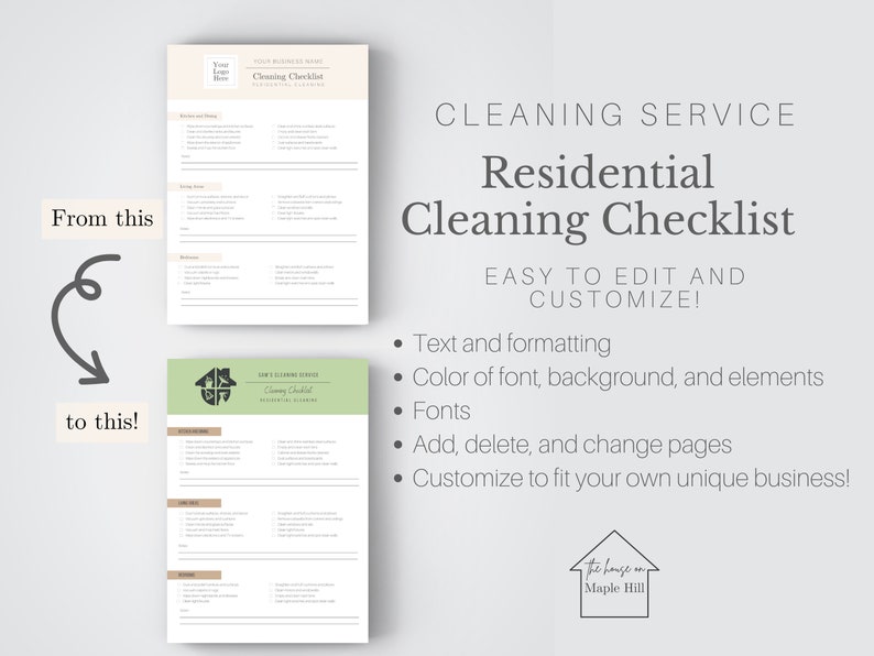 Residential Cleaning Check List, House Cleaning Client Forms, Editable ...