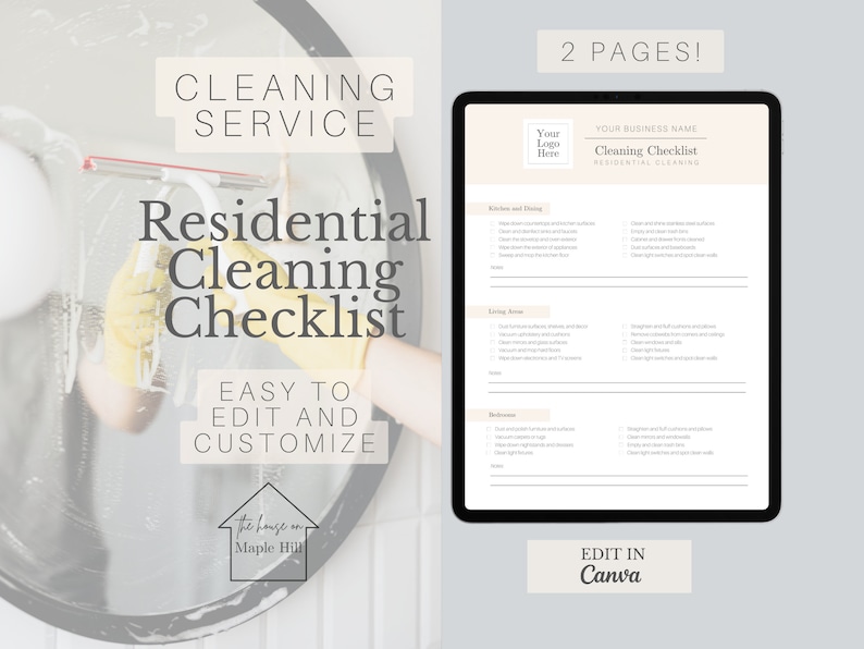 Residential Cleaning Check List, House Cleaning Client Forms, Editable ...